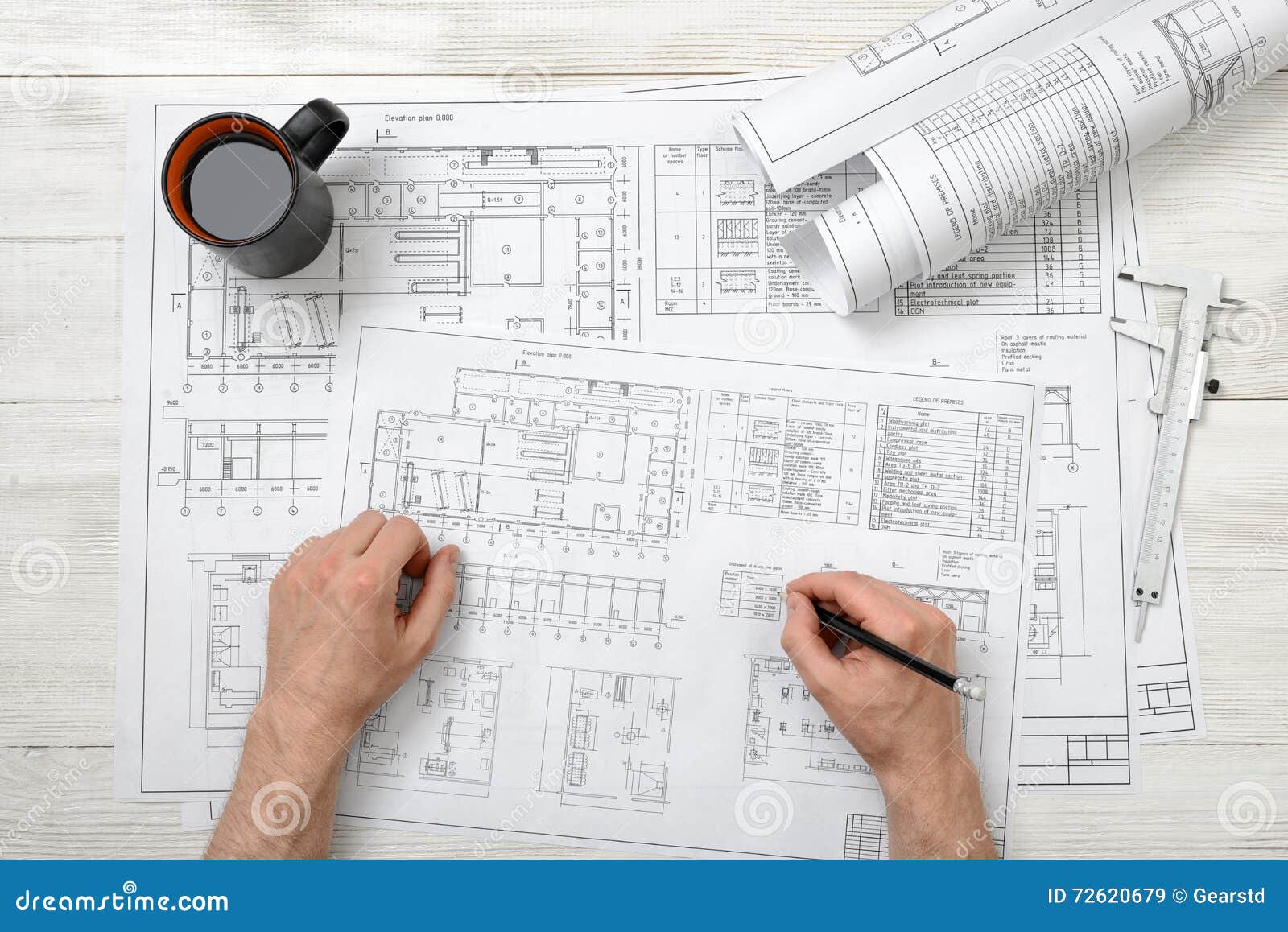 Close-up Hands of Architect Working with Pencil on a Drawing Stock ...