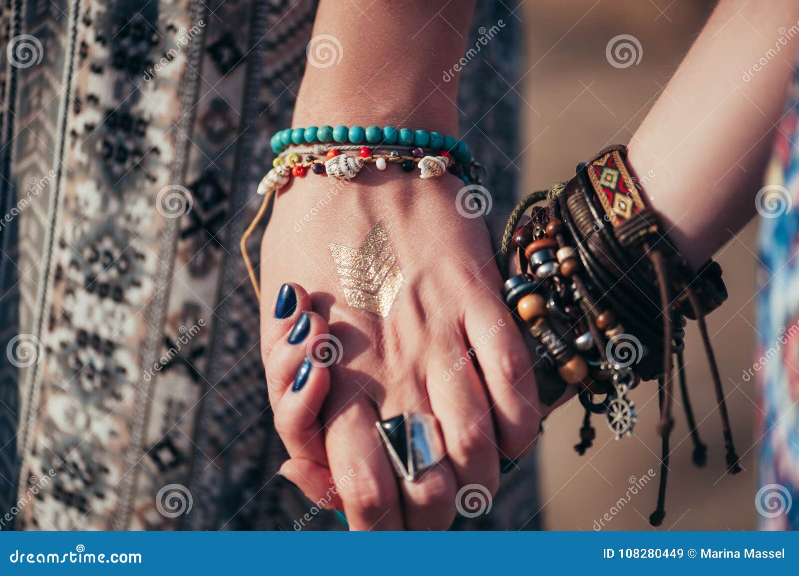Close Up Hands with Boho Accessories Stock Image - Image of fashion ...