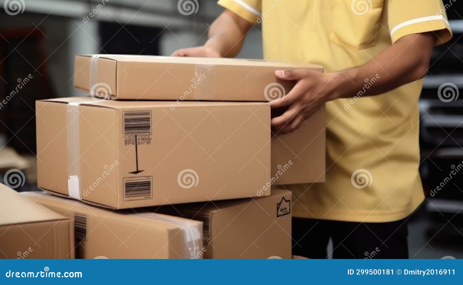 Delivery Serviceman while Working in a Postal Service Warehouse. Stock ...