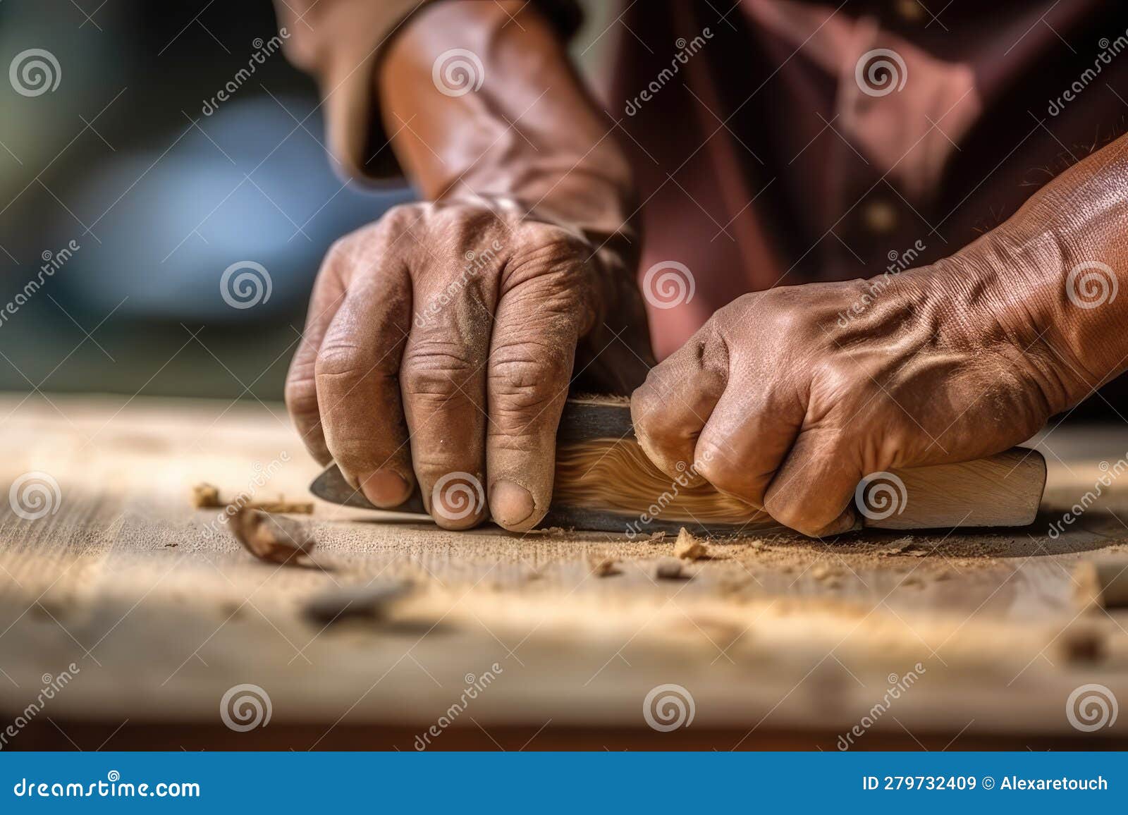 Close Up of the Hands of a Carpenter Working Stock Illustration ...