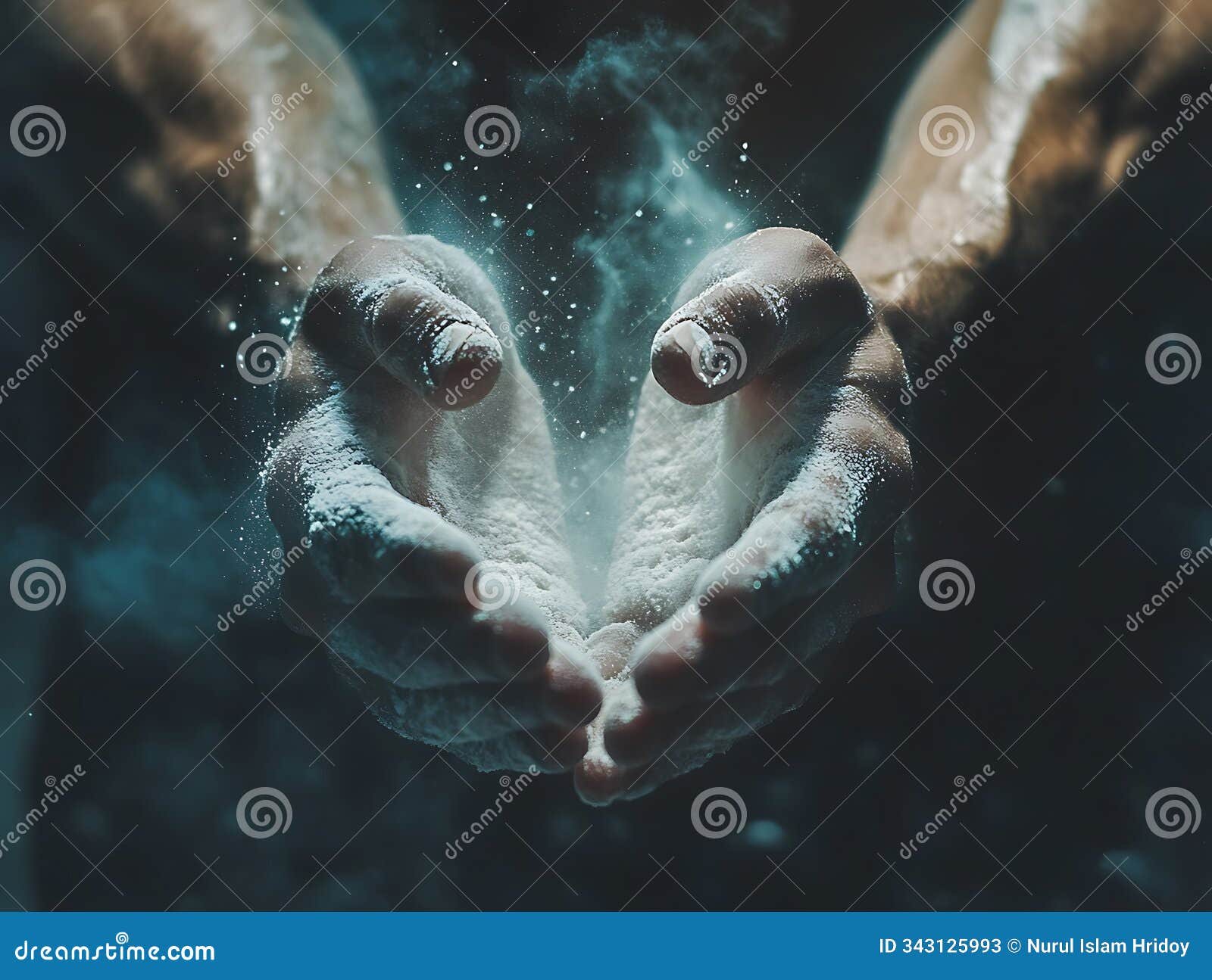 Close-up of Hands Clapping Chalk Dust before Gymnastic Workout in ...