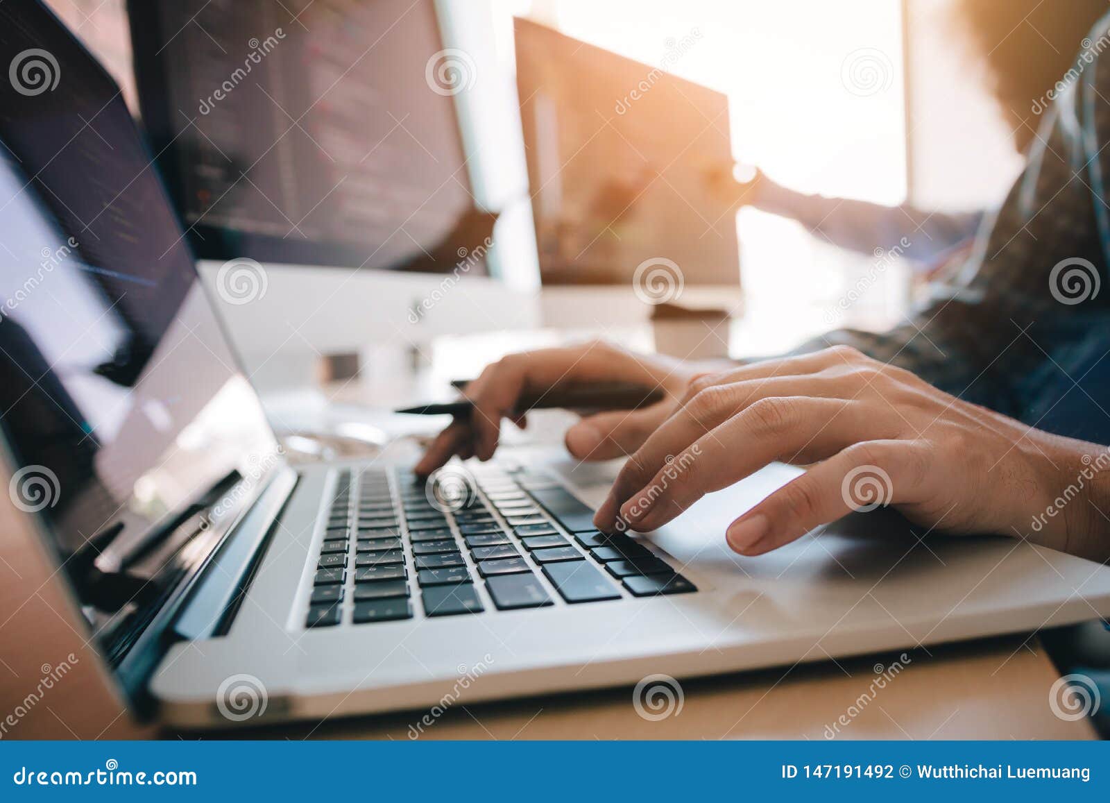 Close Up Of Hands Contemporary Website Developer Man Typing And Writing Code For Program Website