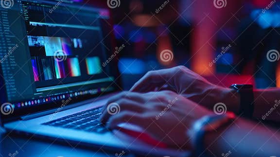 Close Up Hands of Content Creator Using Laptop Editing Video Footage ...