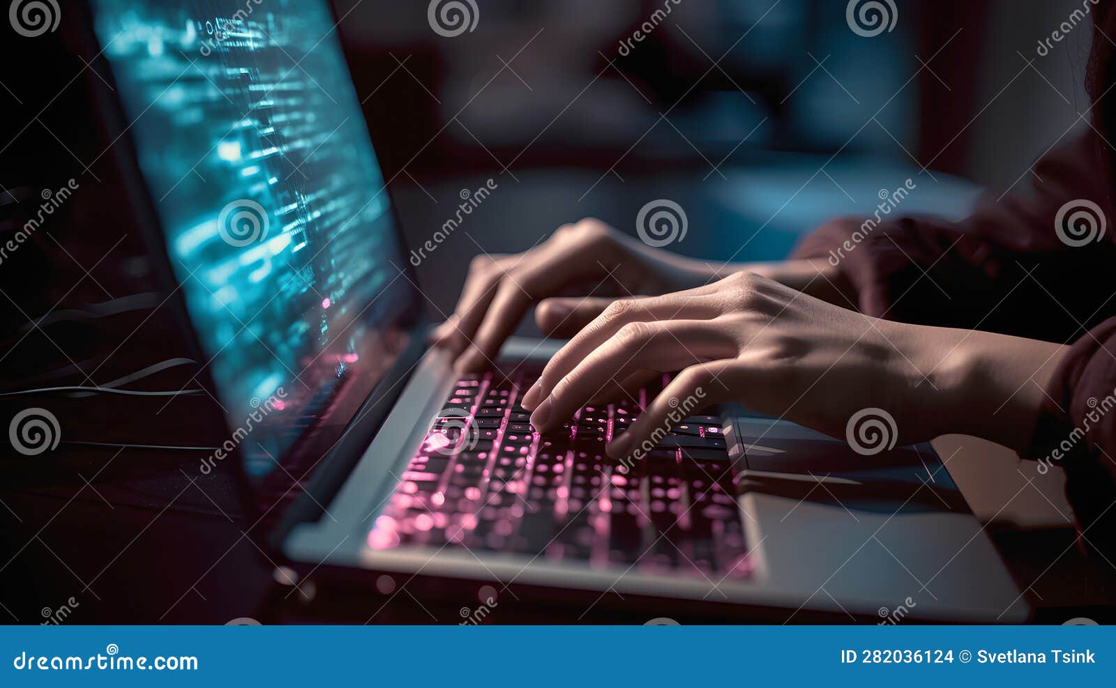Close-up of the Hands of the Criminal Typing on the Keyboard during the ...