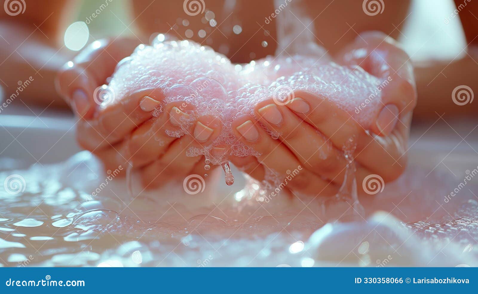 Close-up of Hands Cupping Soapy Foam, Emphasizing Cleanliness and ...