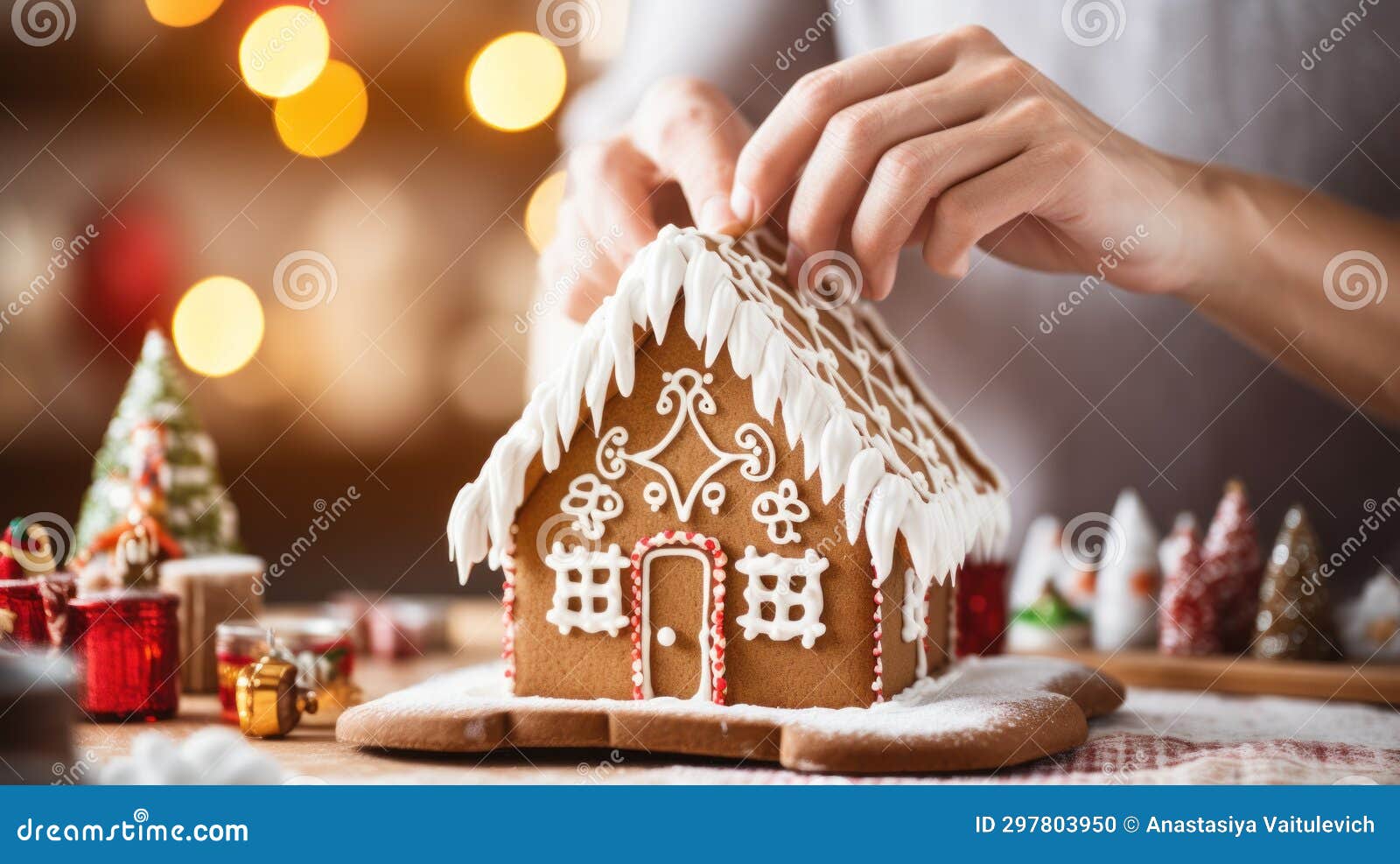 Close Up of Hands Decorating Ginger Bread House Stock Photo - Image of ...