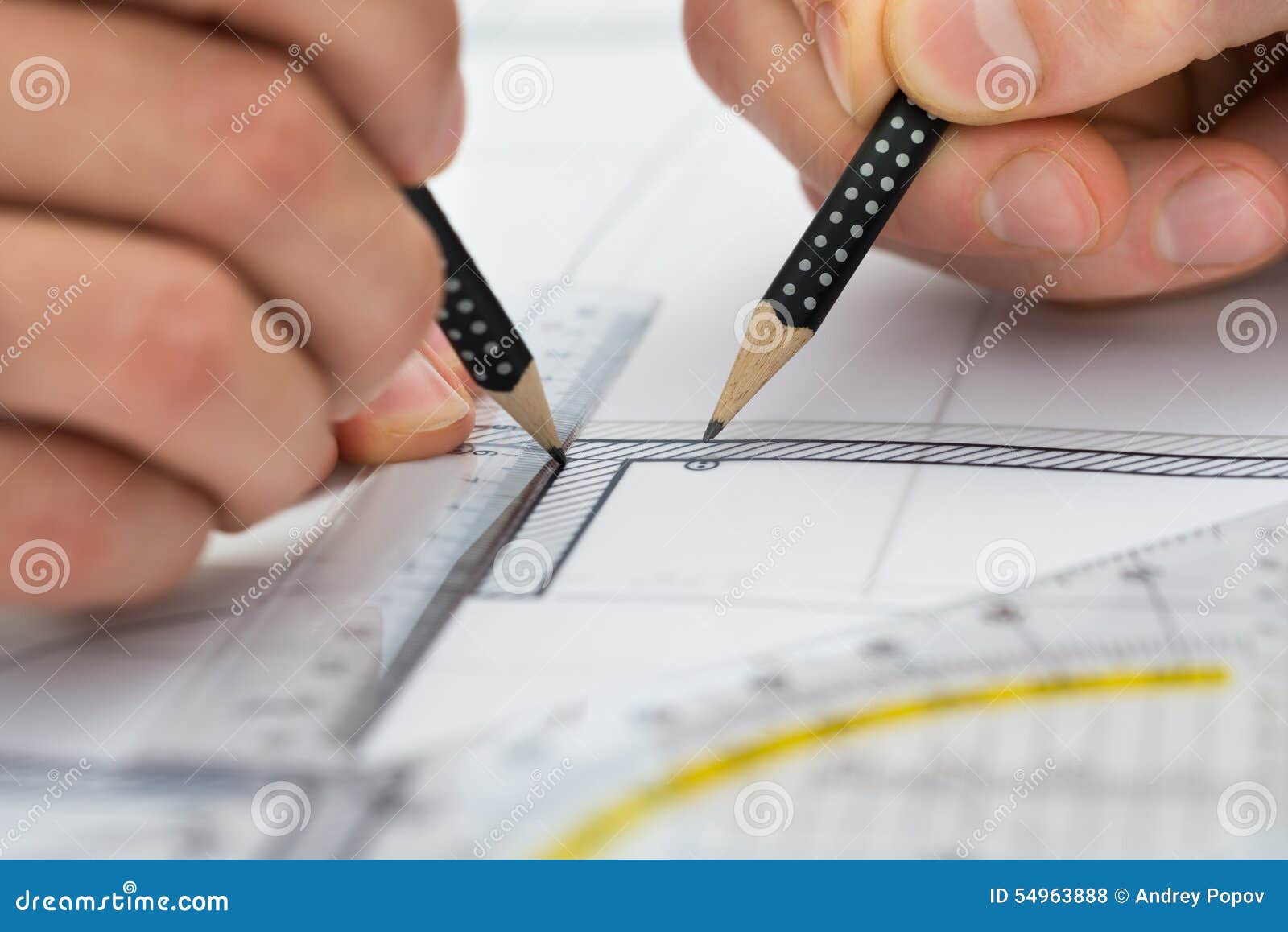 Close-up of Hands Drawing on Blueprint Stock Photo - Image of designer ...