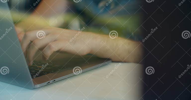 Close Up Hands Engineers Developing Software App Using Digital Laptop ...