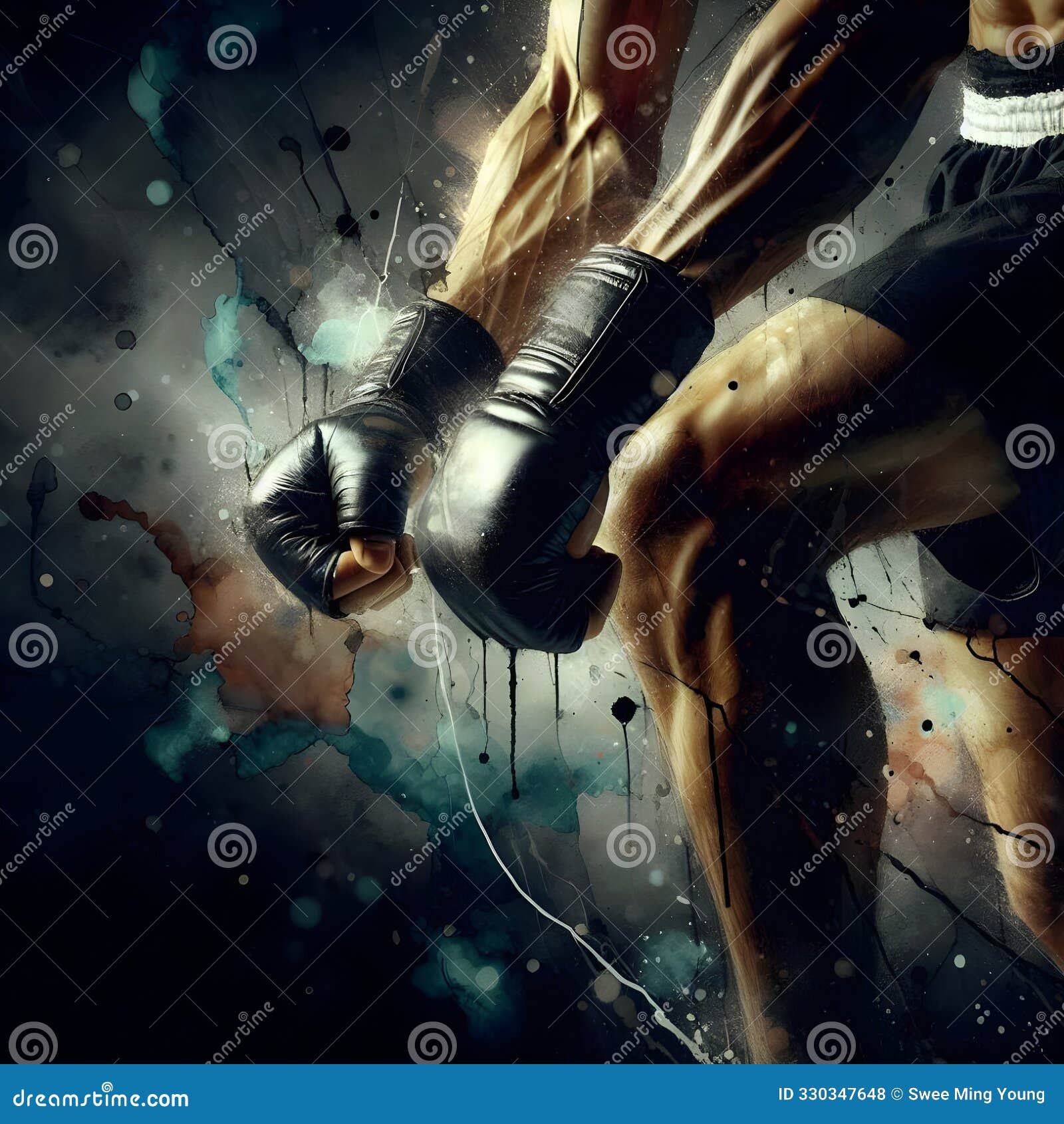 Close Up only the Hands of a Kickboxers with Bruised and Sweaty and ...