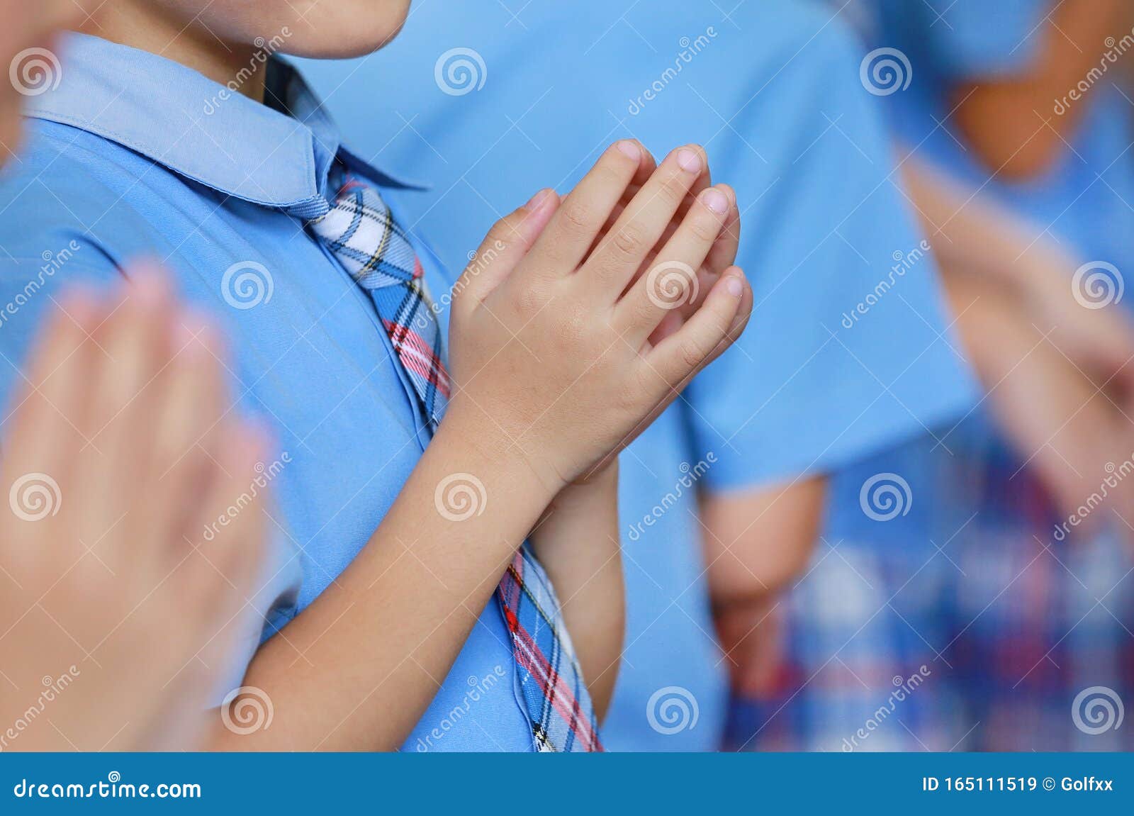 Close-up Hands of Kindergarten Student Pay Respect Teacher Stock Image ...