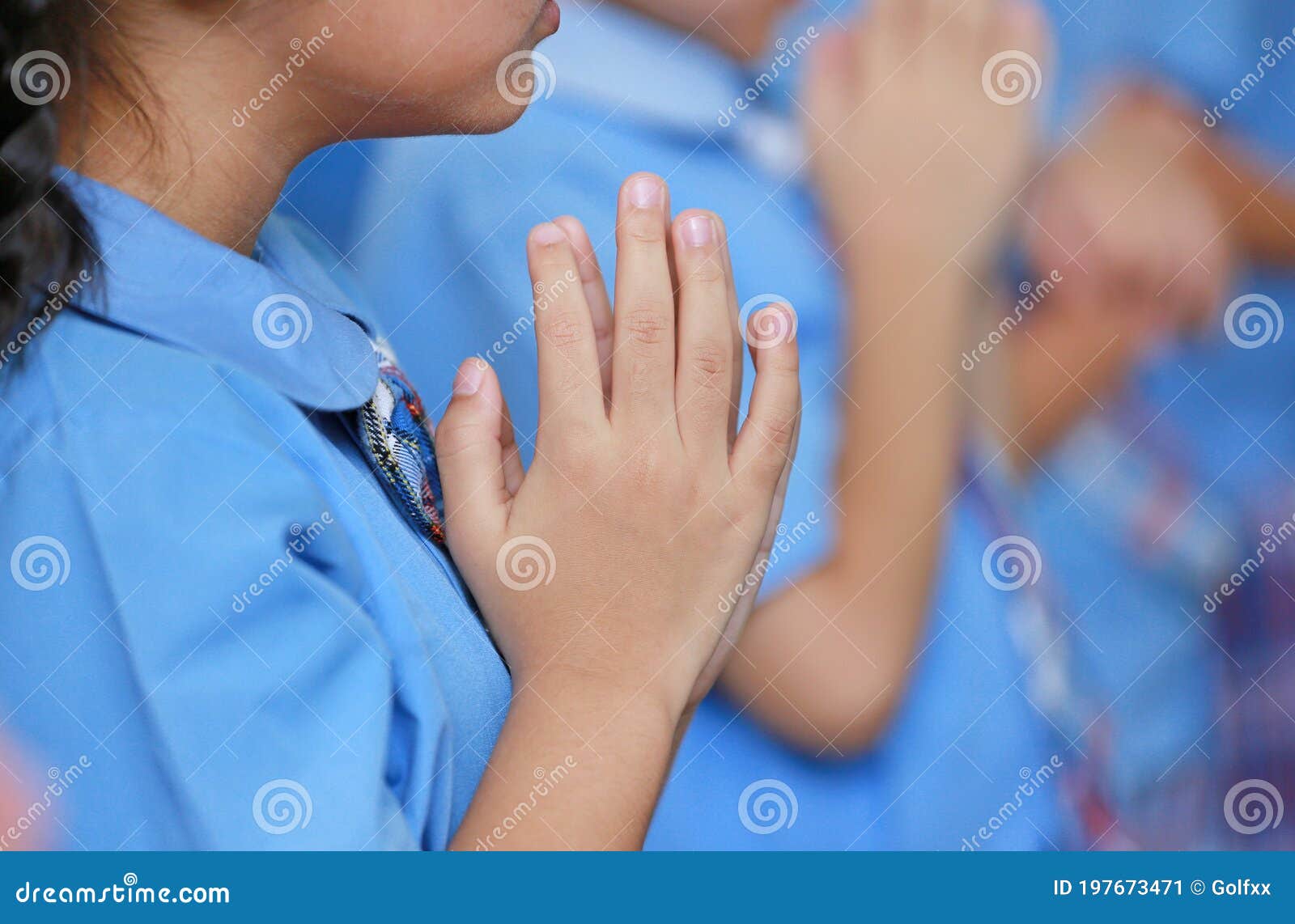 Close-up Hands of Kindergarten Student Pay Respect Teacher Stock Image ...