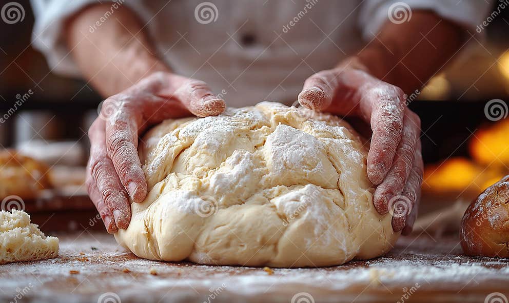 Close-up of Hands Kneading Dough on Table Surface. Stock Image - Image ...