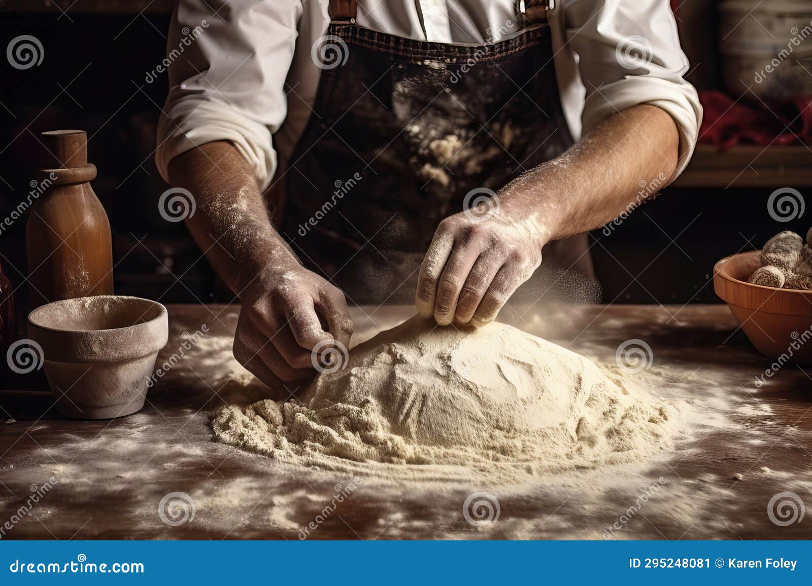 Hands of Baker Kneeding Dough Stock Illustration - Illustration of ...