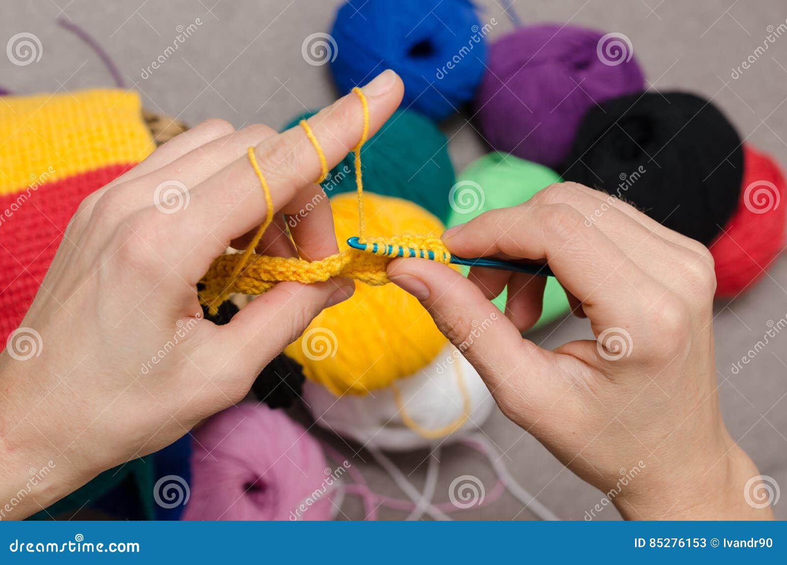 Close-up of hands knitting stock image. Image of design - 85276153