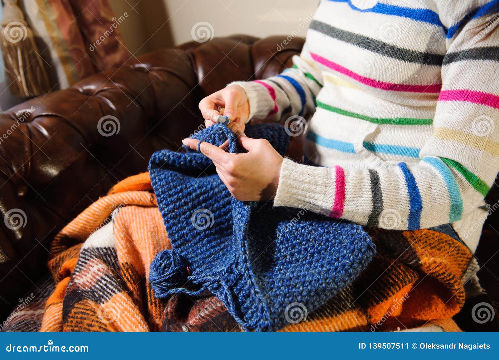 Close Up of Hands Knitting. Process of Knitting. Stock Image - Image of ...