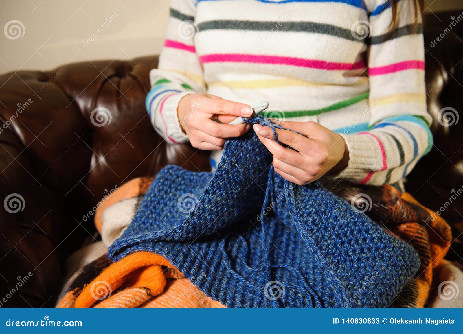 Close Up of Hands Knitting. Process of Knitting. Stock Image - Image of ...