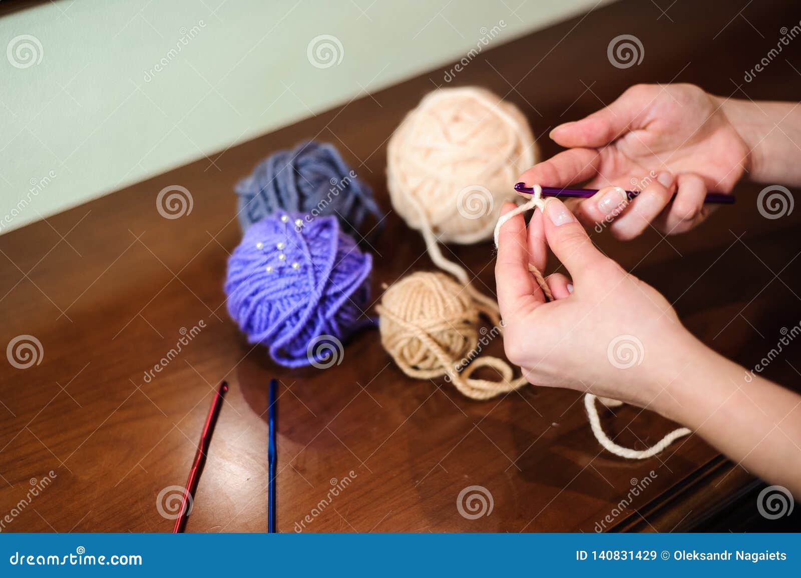 Close Up of Hands Knitting. Process of Knitting. Stock Image - Image of ...
