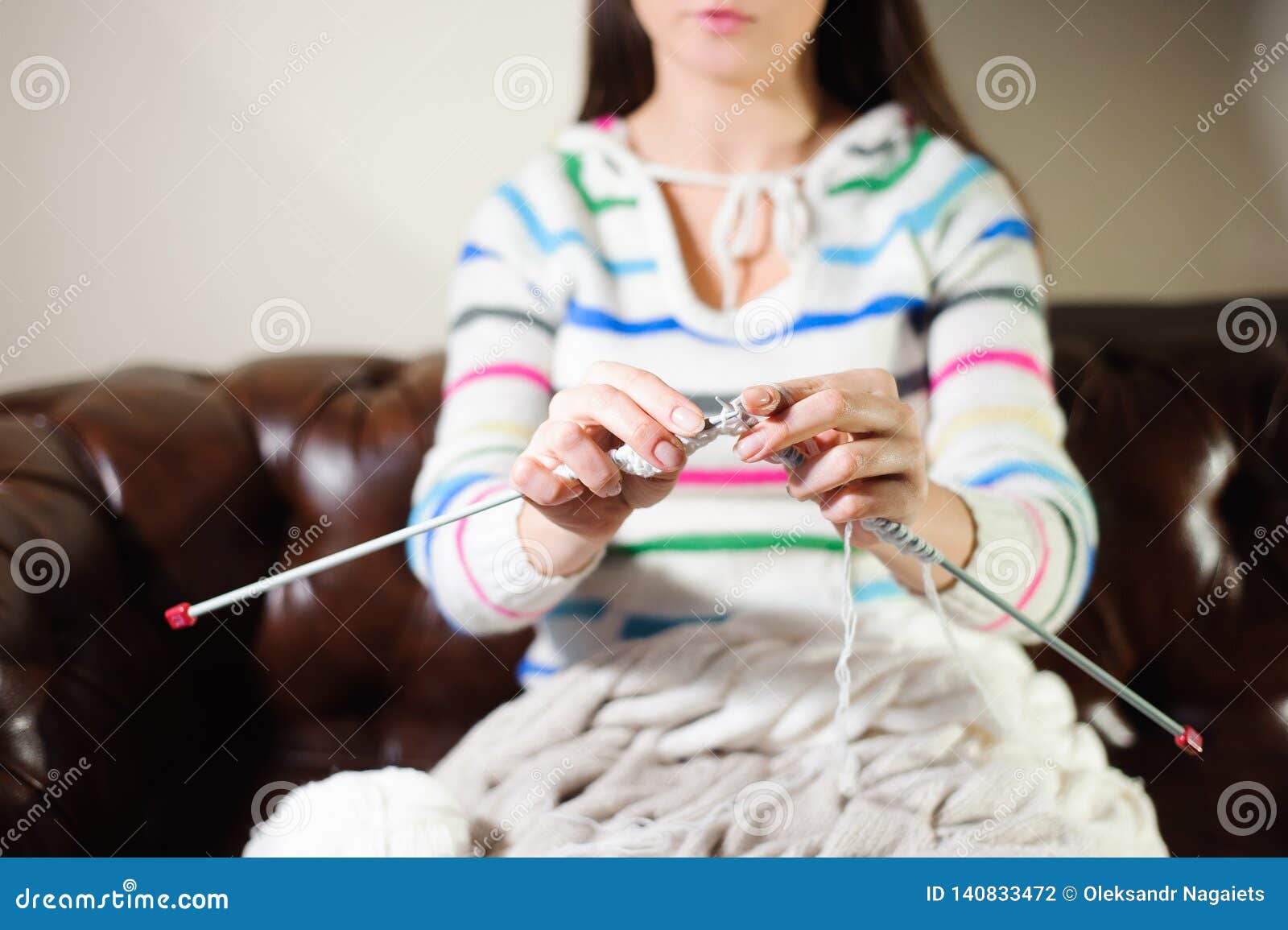 Close Up of Hands Knitting. Process of Knitting. Stock Photo - Image of ...