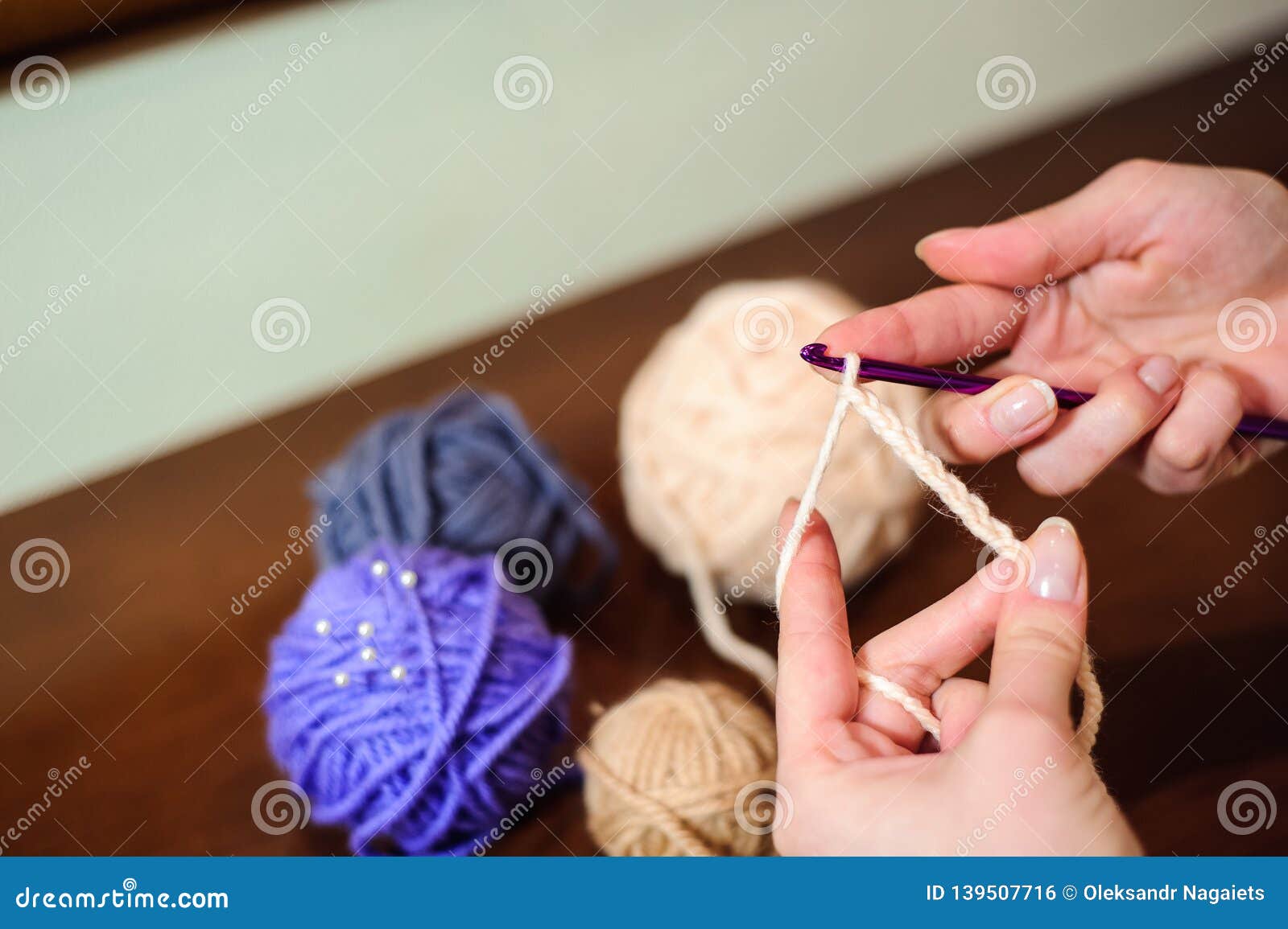 Close Up of Hands Knitting. Process of Knitting Stock Photo - Image of ...