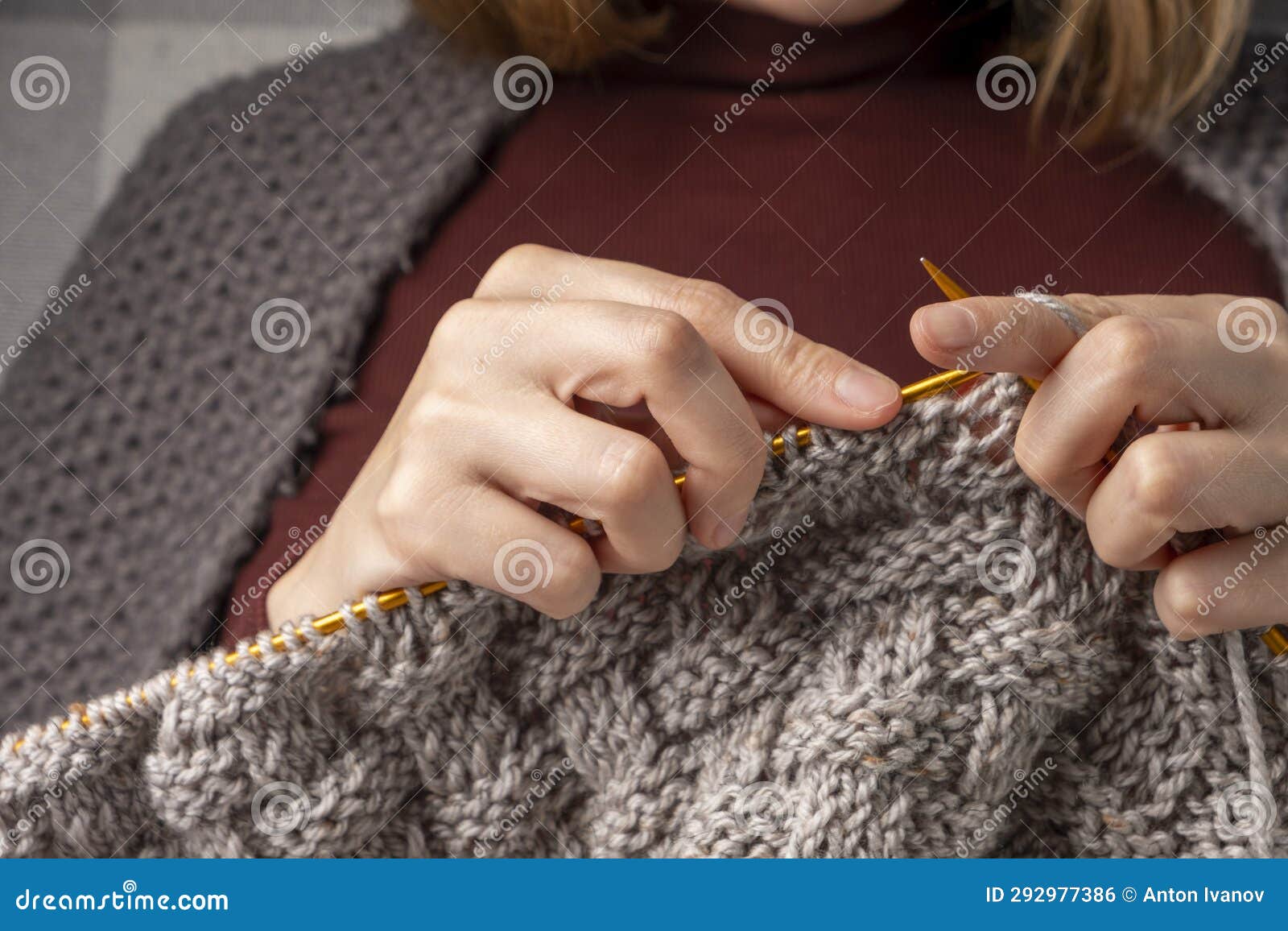 Close-up of Hands Knitting. Process of Knitting. Stock Photo - Image of ...