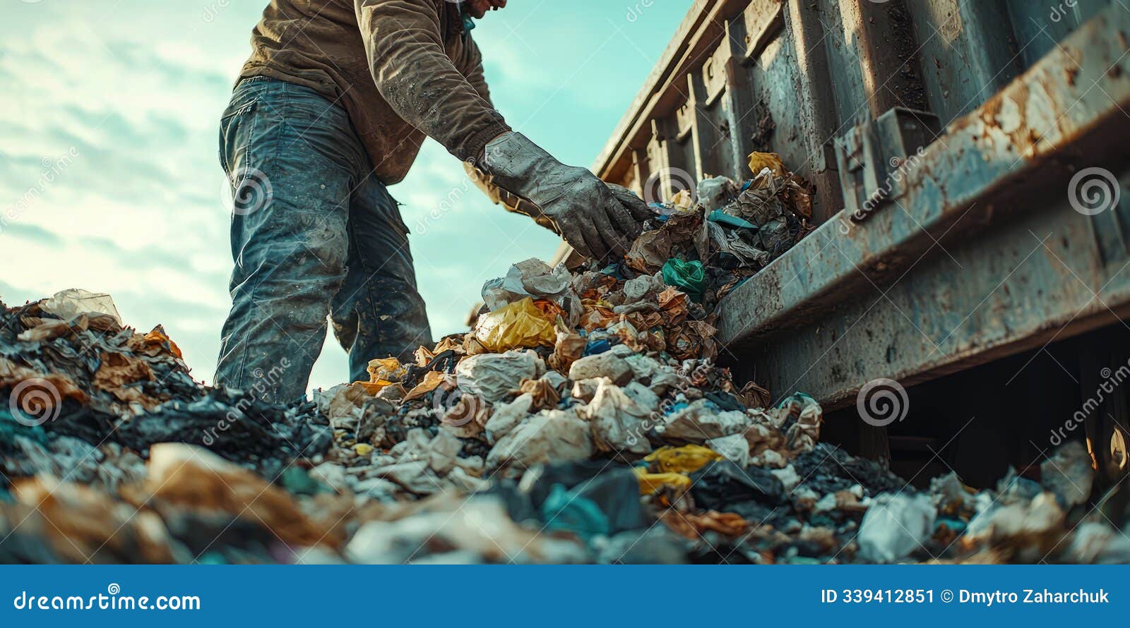 Close-up of Hands Loading Trash into a Truck, Highlighting the ...