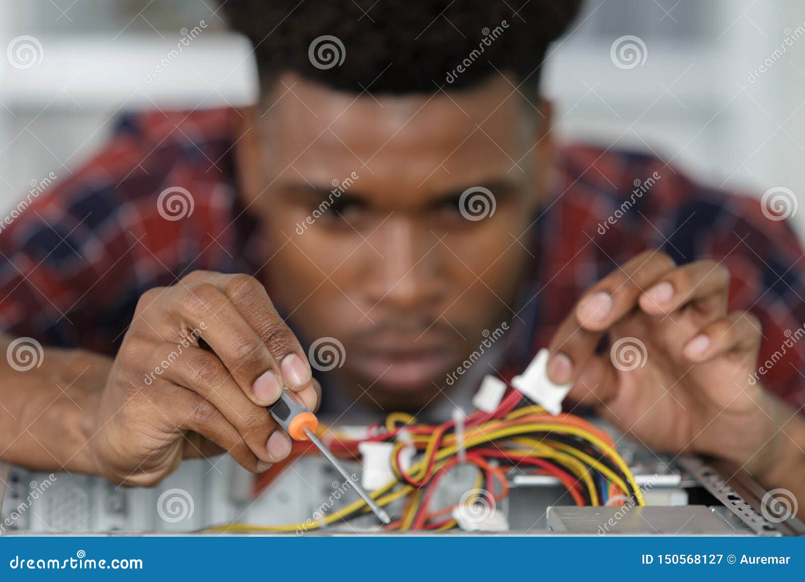 Close Up Hands Male Computer Technician Stock Image - Image of cables ...