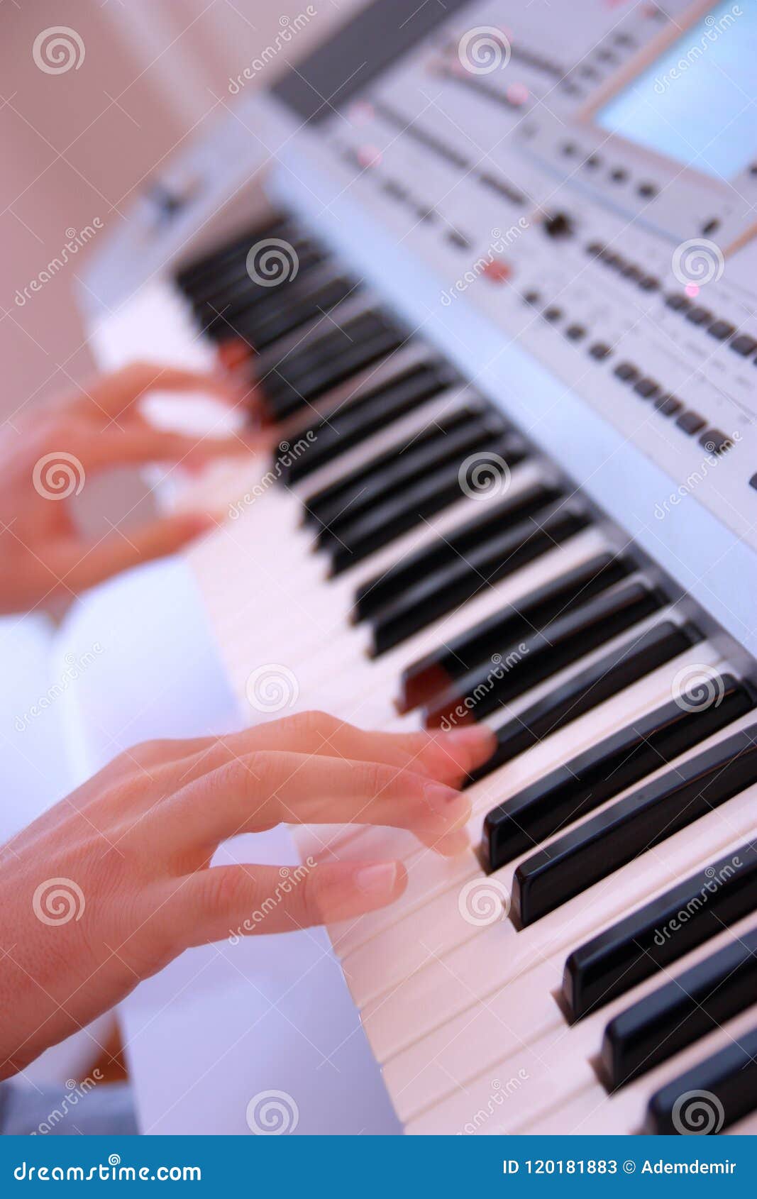 Close Up of the Hands of a Man Playing Electronic Keyboard or Pi Stock ...