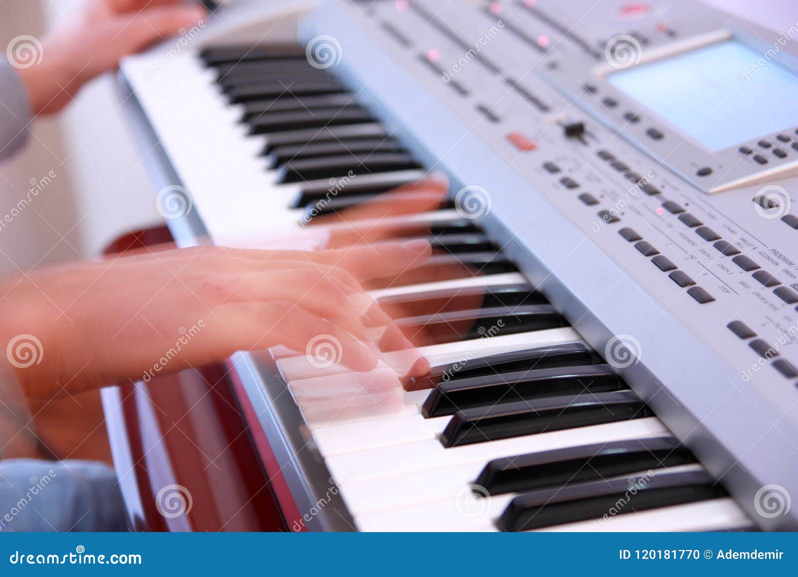 Close Up of the Hands of a Man Playing Electronic Keyboard or Pi Stock ...