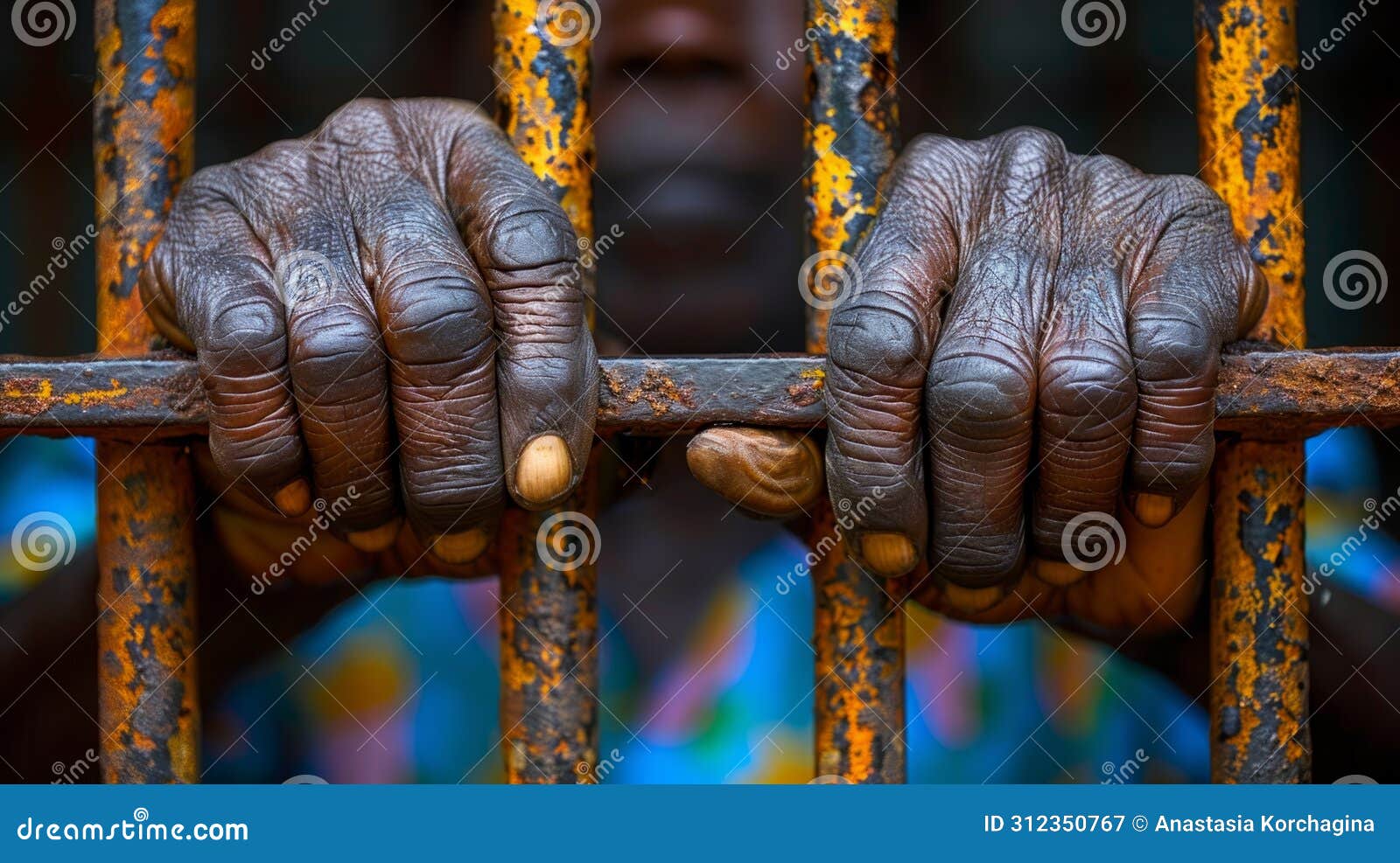 Close-up of the Hands of a Man in Prison. the Man Behind the Prison ...