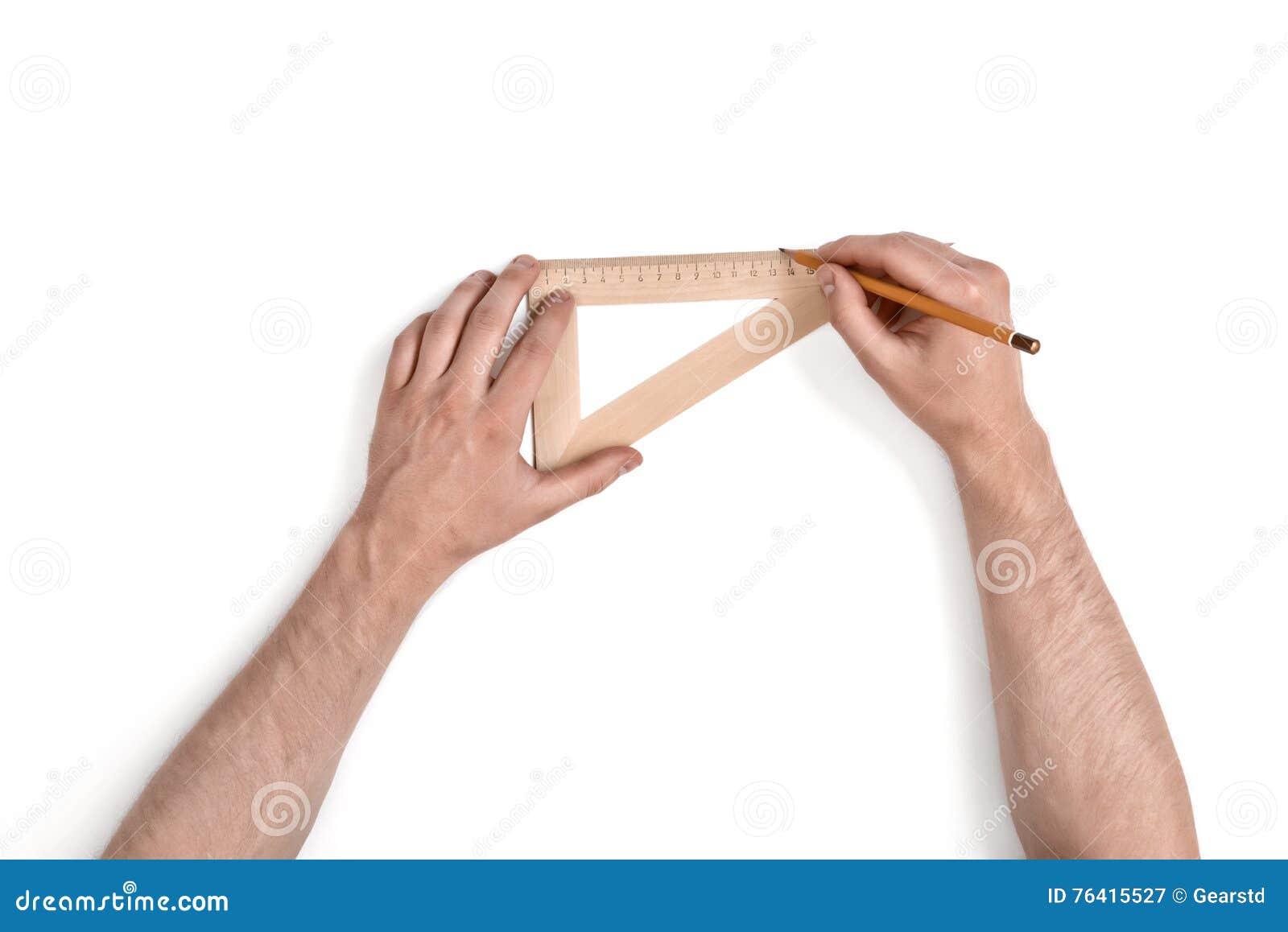 Close-up Of Draftsman Hands Holding Centimeter Ruler And Pencil ...