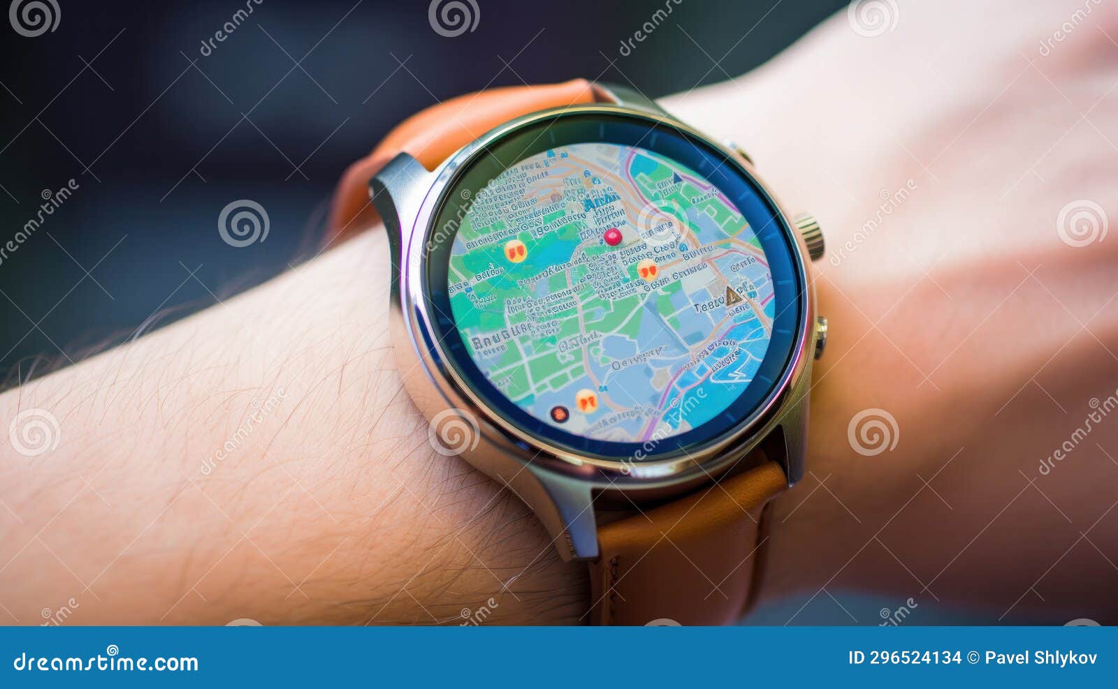 Close Up of Hands with Map on Smartwatch Screen Stock Illustration ...