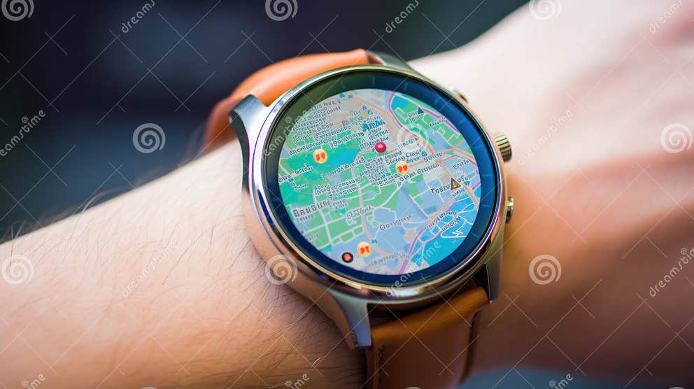 Close Up of Hands with Map on Smartwatch Screen Stock Illustration ...