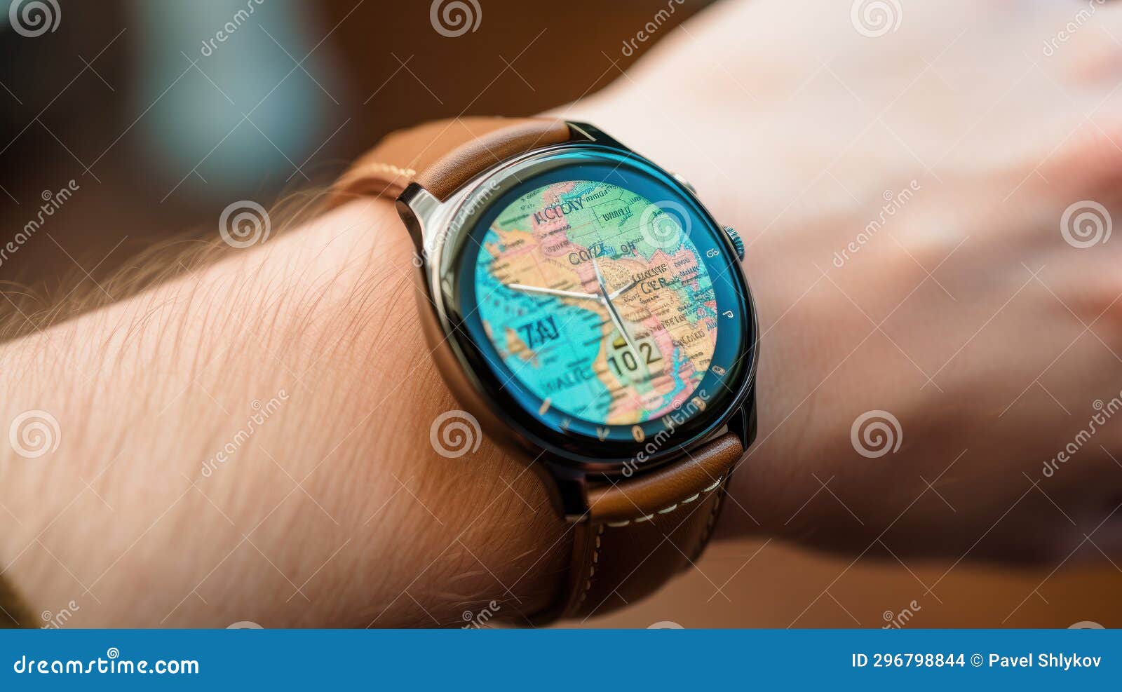 Close Up of Hands with Map on Smartwatch Screen Stock Photo - Image of ...