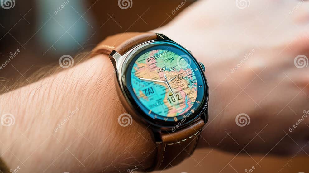 Close Up of Hands with Map on Smartwatch Screen Stock Photo - Image of ...
