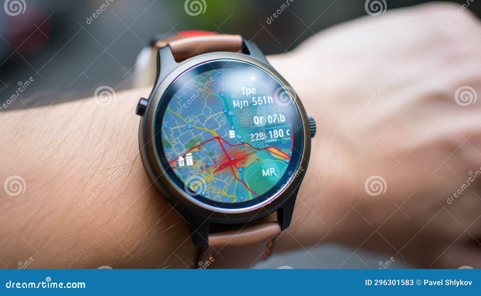 Close Up of Hands with Map on Smartwatch Screen. Stock Illustration ...