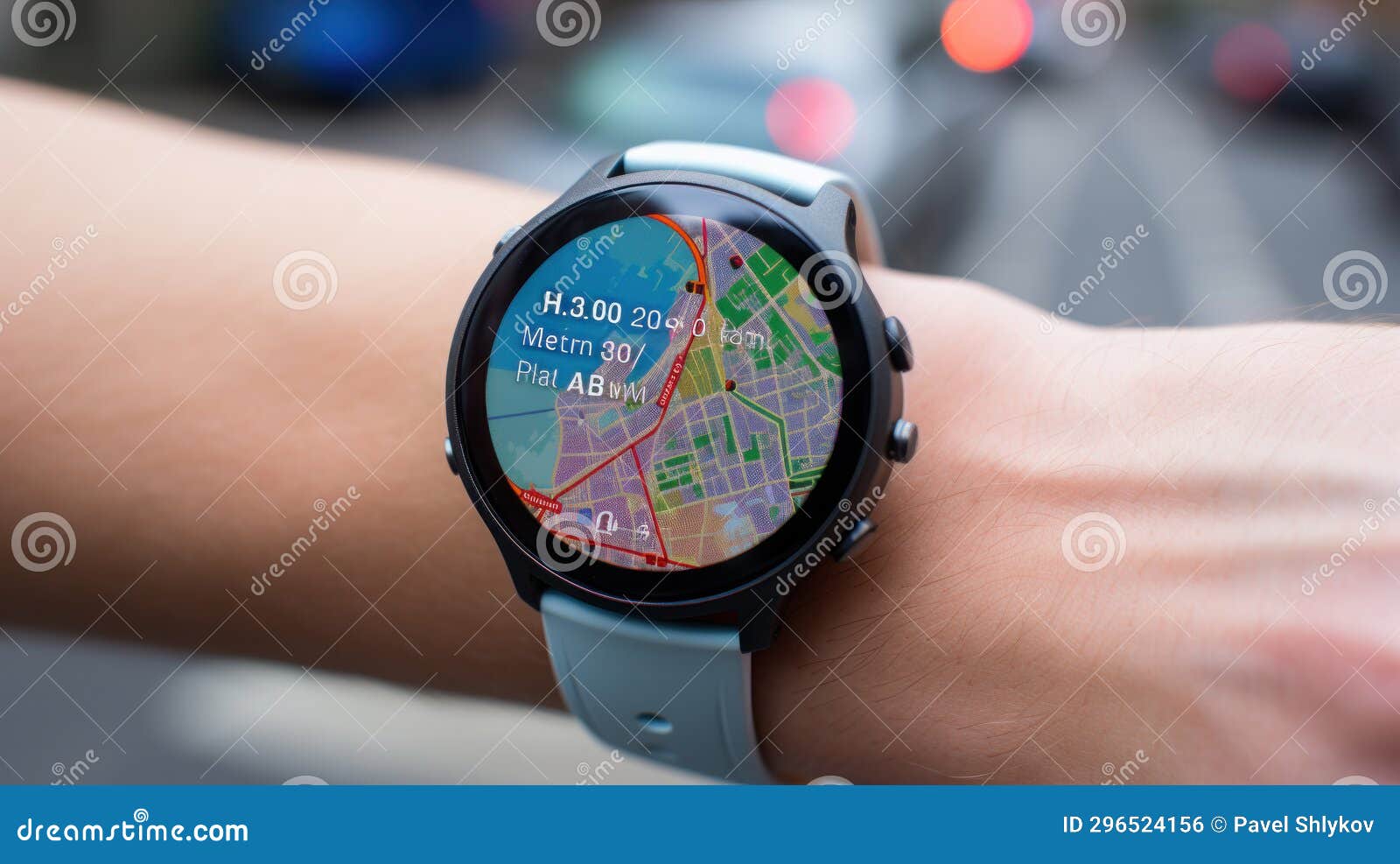 Close Up of Hands with Map on Smartwatch Screen. Stock Illustration ...