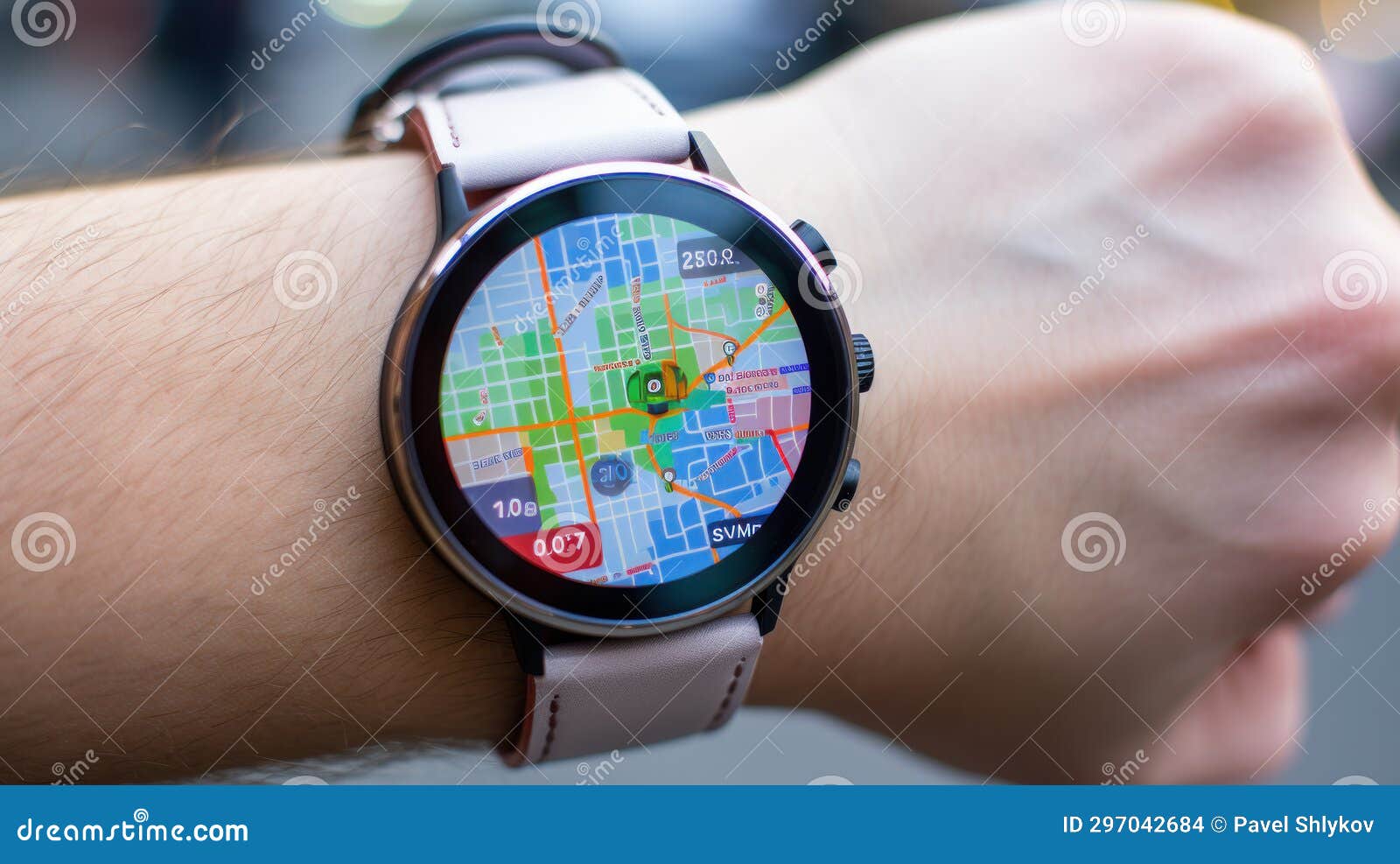 Close Up of Hands with Map on Smartwatch Screen. Stock Photo - Image of ...