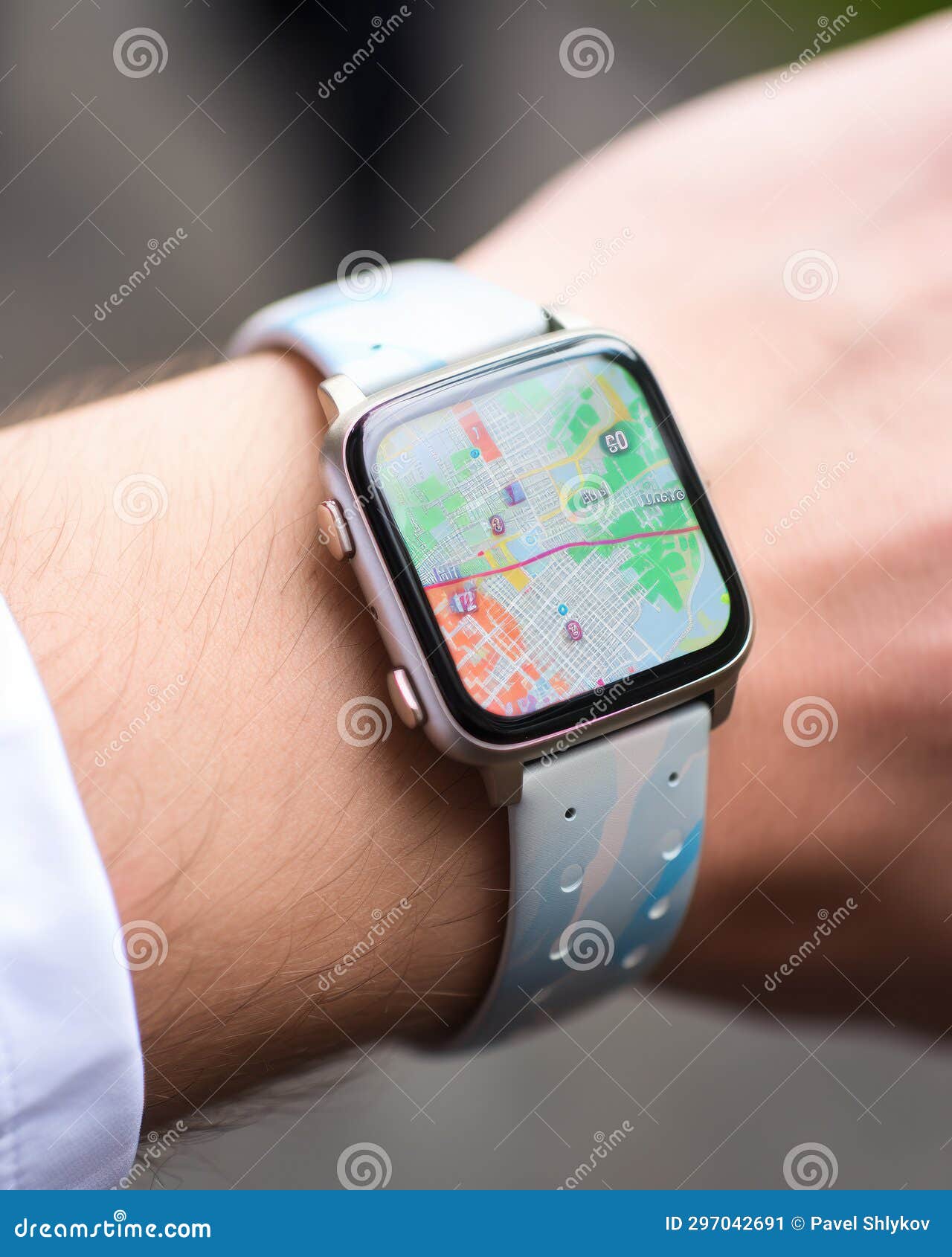 Close Up of Hands with Map on Smartwatch Screen. Stock Image - Image of ...