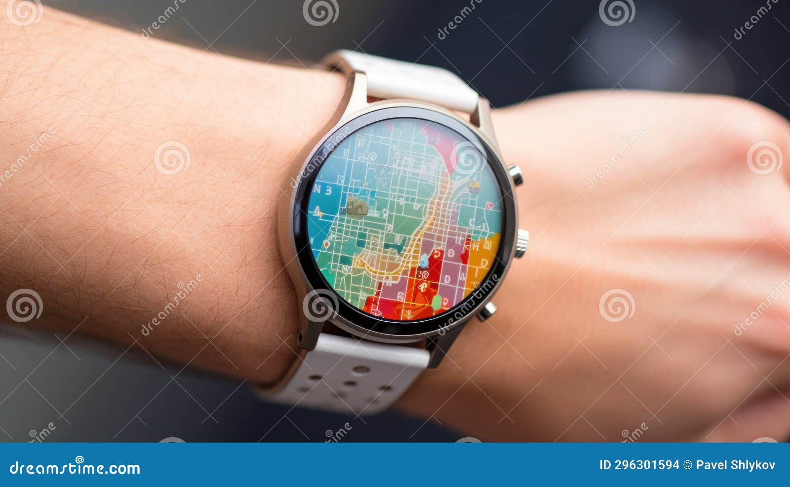 Close Up of Hands with Map on Smartwatch Screen. Stock Illustration ...