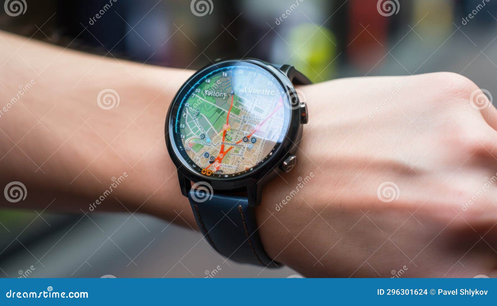 Close Up of Hands with Map on Smartwatch Screen. Stock Illustration ...