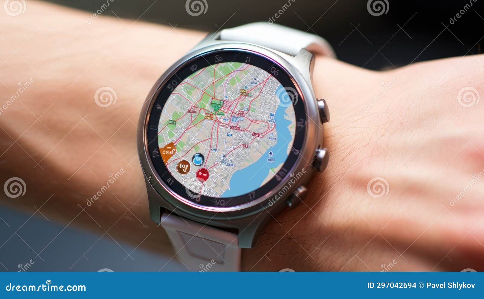 Close Up of Hands with Map on Smartwatch Screen. Stock Photo - Image of ...