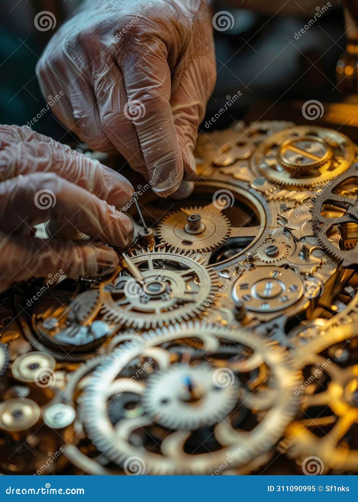 Close-up of Hands Meticulously Assembling Intricate Gears and Cogs of a ...