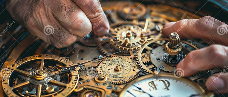 Close-up of Hands Meticulously Assembling Intricate Gears and Cogs of a ...