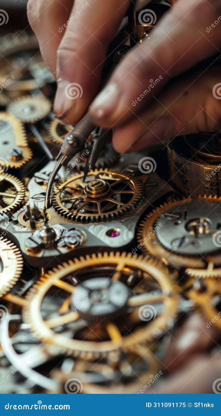 Close-up of Hands Meticulously Assembling Intricate Gears and Cogs of a ...