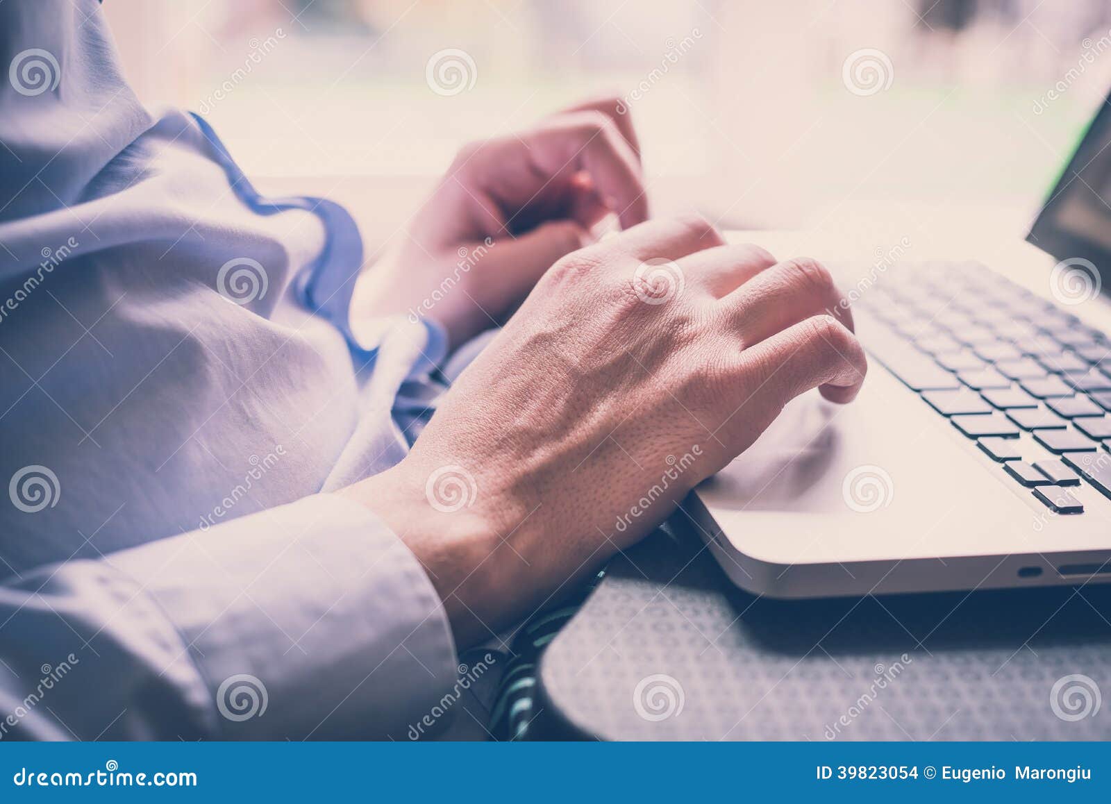 Close Up Hands Multitasking Man Using Laptop Stock Photo - Image of ...