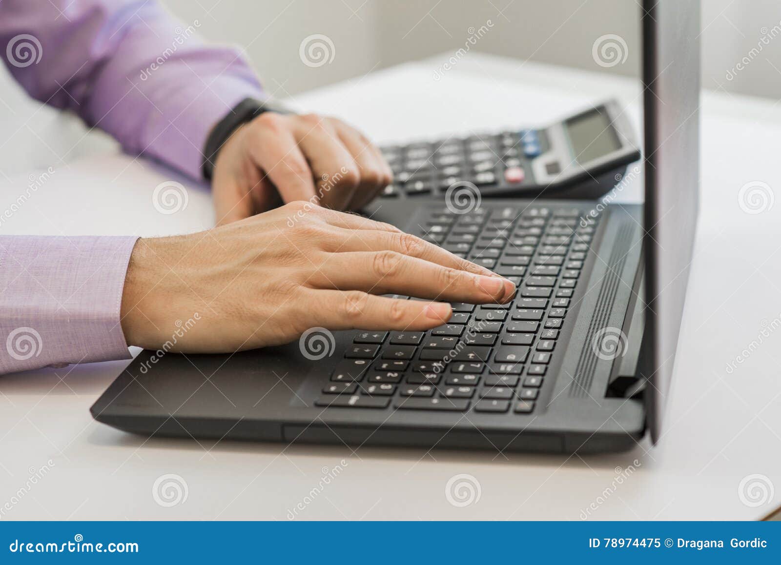 Close Up Hands Multitasking Man Using Laptop Connecting Wifi. Stock ...