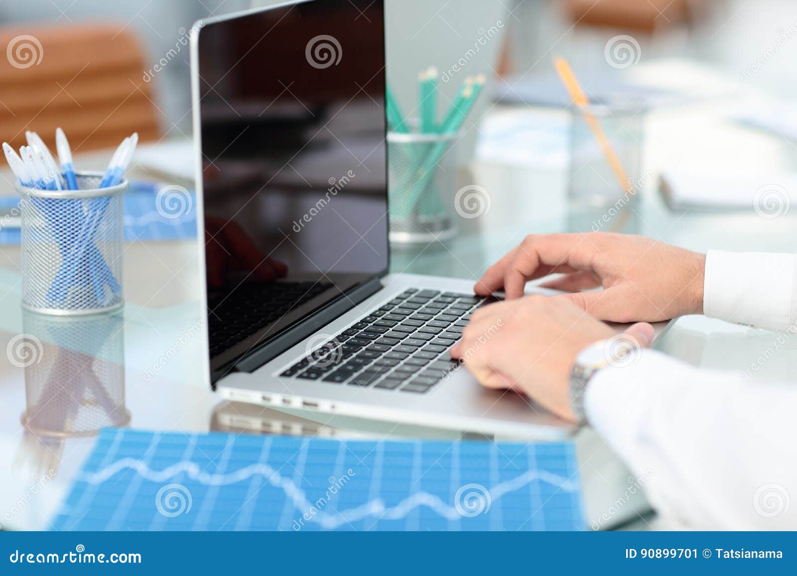 Close Up Hands Multitasking Man Using Laptop Connecting Wifi Stock ...