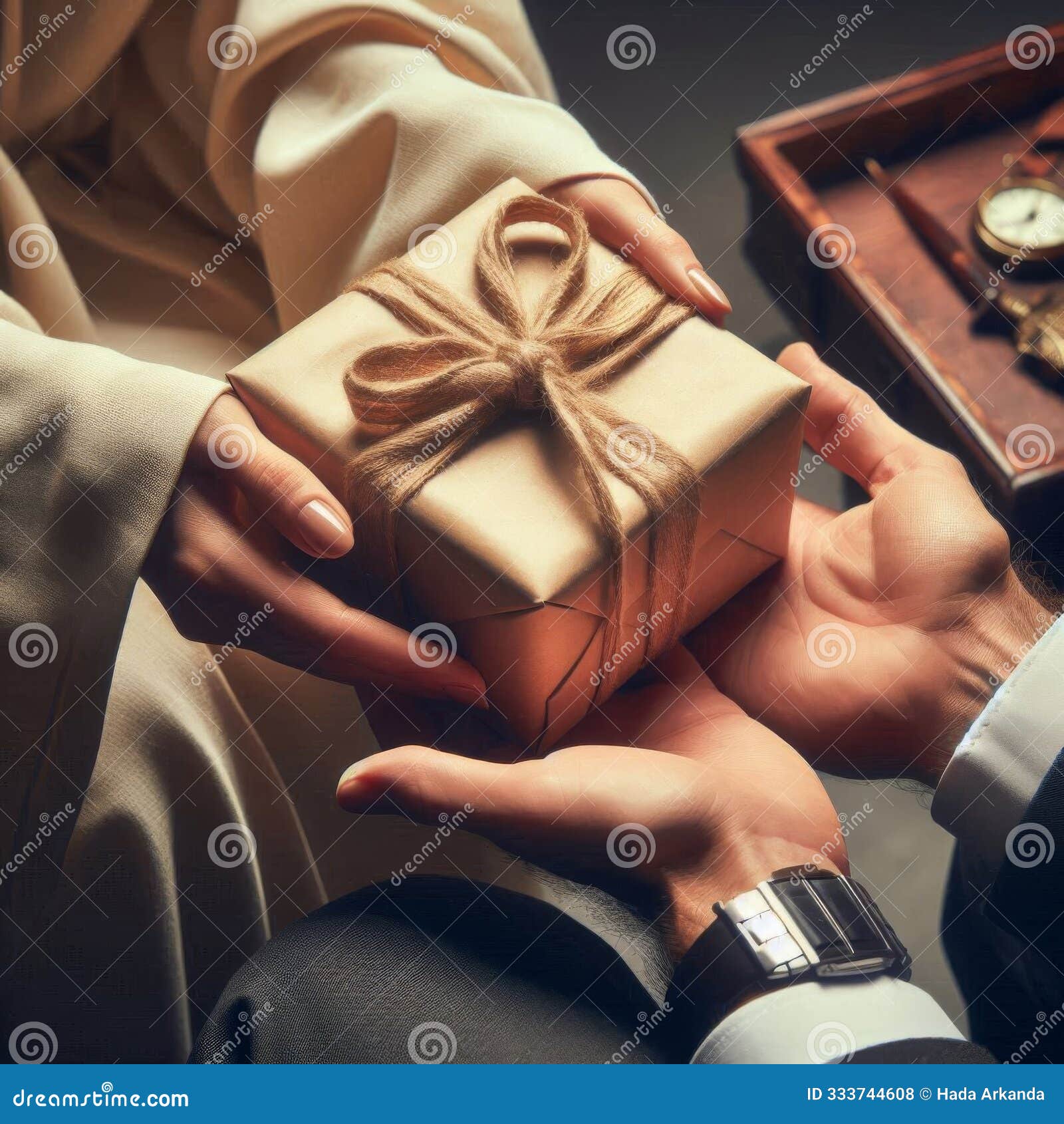 Close-Up of Hands Offering and Accepting a Wrapped Gift Stock ...