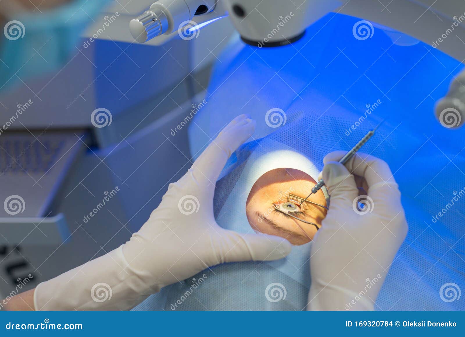 A Close-up of the Hands of an Ophthalmologist Surgeon Looking through a ...