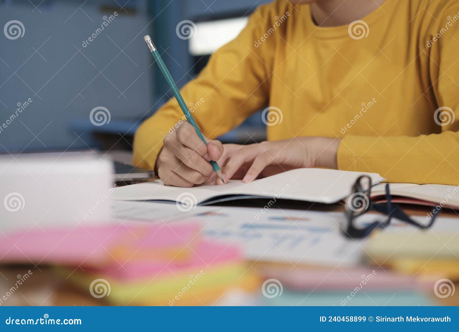 Close Up Hands with Pen Writing on Notebook. Stock Image - Image of ...